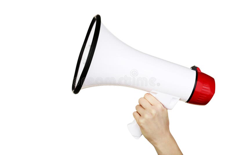 Mano Del Negocio Con El Megáfono Blanco Rojo Del Megáfono Imagen de ...