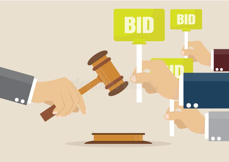 Mano Que Sostiene La Paleta De La Subasta Ilustración del Vector ...