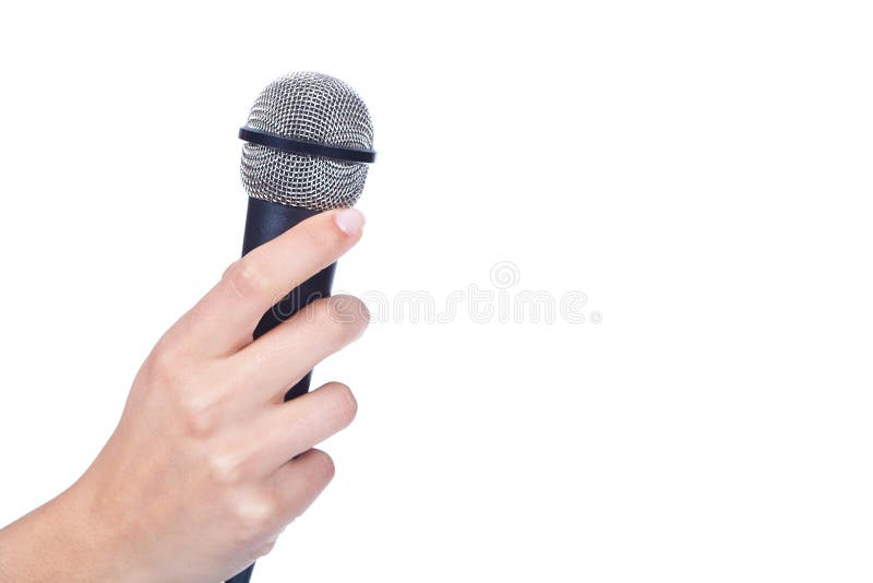 Mano Que Sostiene Un Micrófono Imagen de archivo - Imagen de objetos ...