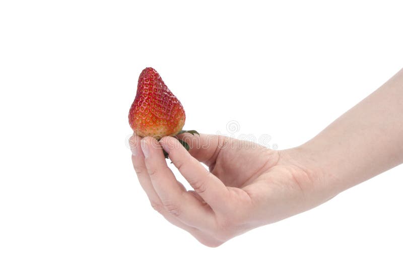 Mano Que Sostiene Una Fresa En Blanco Imagen de archivo - Imagen de ...