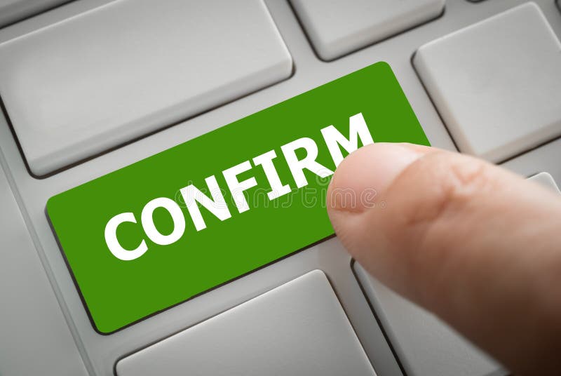 Mano Que Toca El Botón Del Confirmar Foto de archivo - Imagen de ...