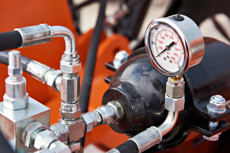 Manometer and Hoses of Hydraulic Machine Stock Image - Image of rubber ...