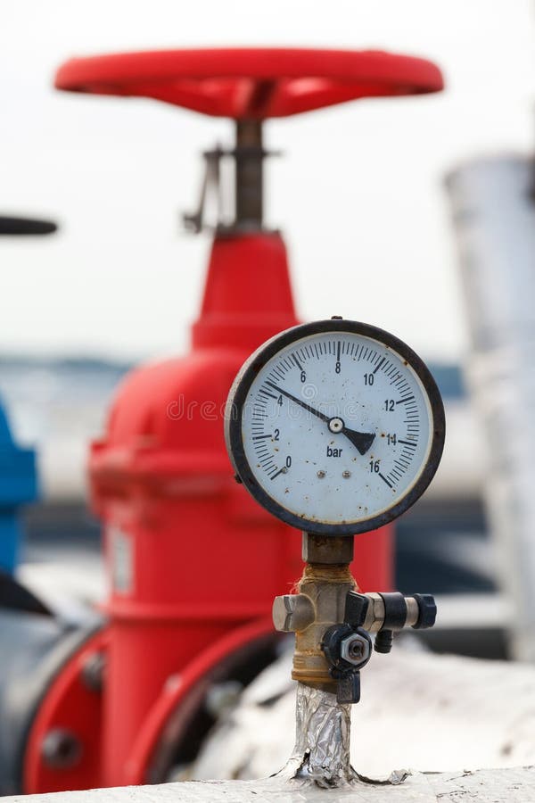 Manometer, Red Valve on Hot Pipe Stock Image - Image of fuel, chemical ...
