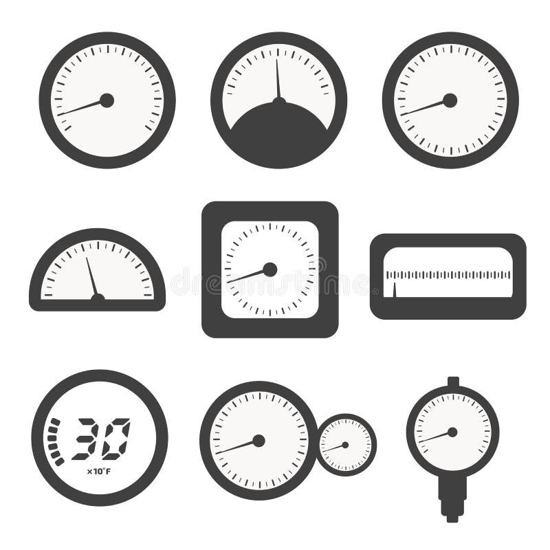Manometer Set, Pressure and Temperature Gauge Set Icons. Vector Stock ...