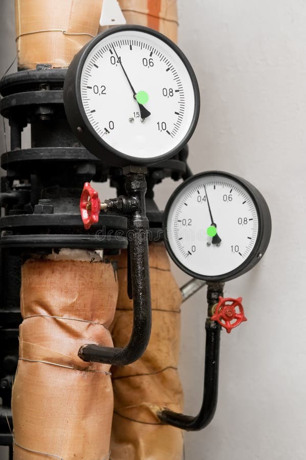 Manometers in Heating System Stock Photo - Image of equipment, pipes ...