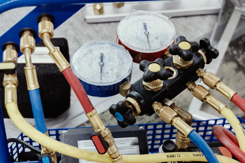 Manometric Manifold. the Hoses are Connected To Pressure Gauges Stock ...