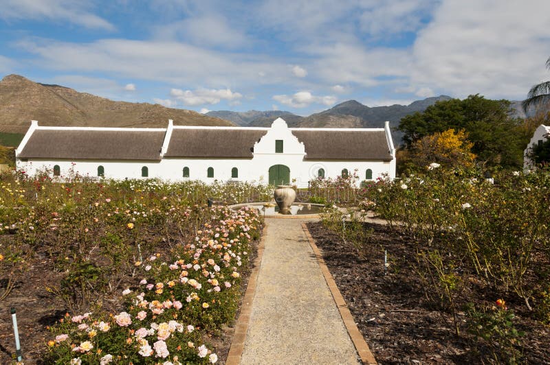 Manor House on Wine Farm with a Rose Garden Stock Photo - Image of ...