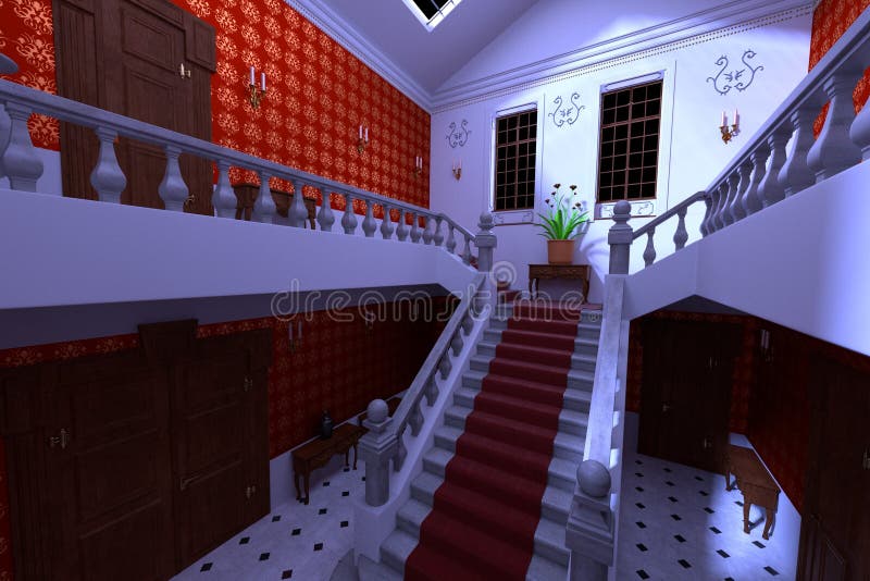 Manor interior - lobby stock illustration. Illustration of baroque ...