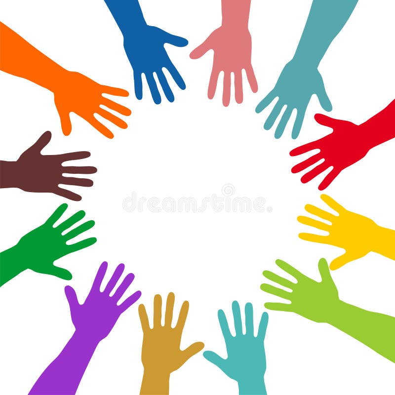 Manos Coloridas En Un Círculo Con El Camino De Recortes Stock de ...