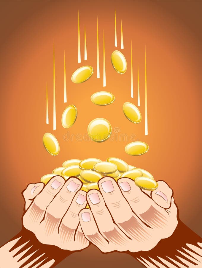 Manos Con Las Monedas De Oro Ilustración del Vector - Ilustración de ...