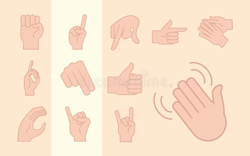 Gestos De La Mano Del Lenguaje De Señas Expresión Fondo Verde Línea E