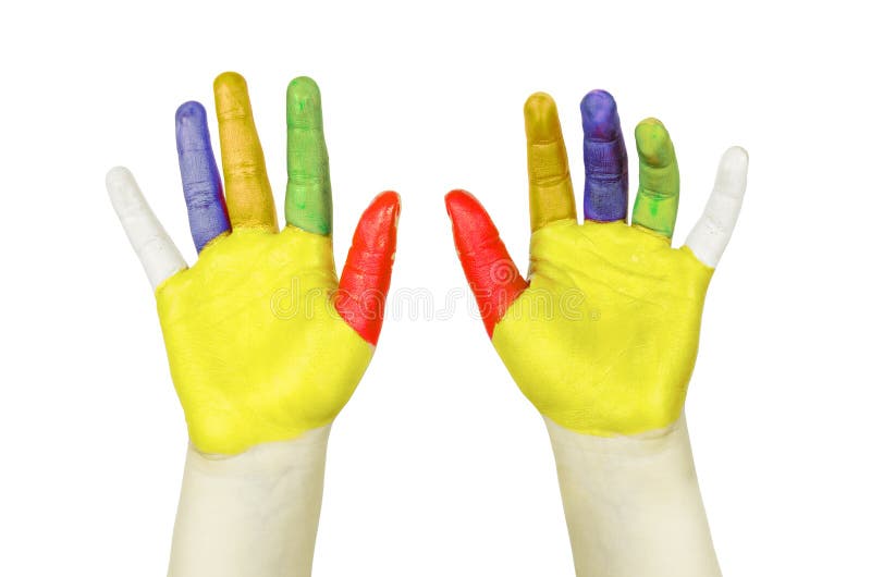 Manos Pintadas Coloridas Aisladas Imagen de archivo - Imagen de ...