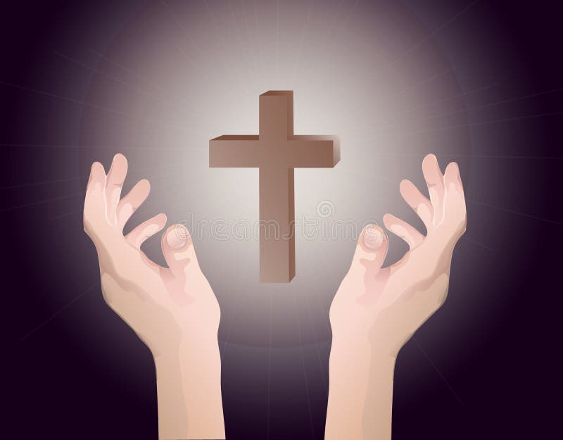 Manos y la cruz ilustración del vector. Ilustración de crucifijo - 69921205