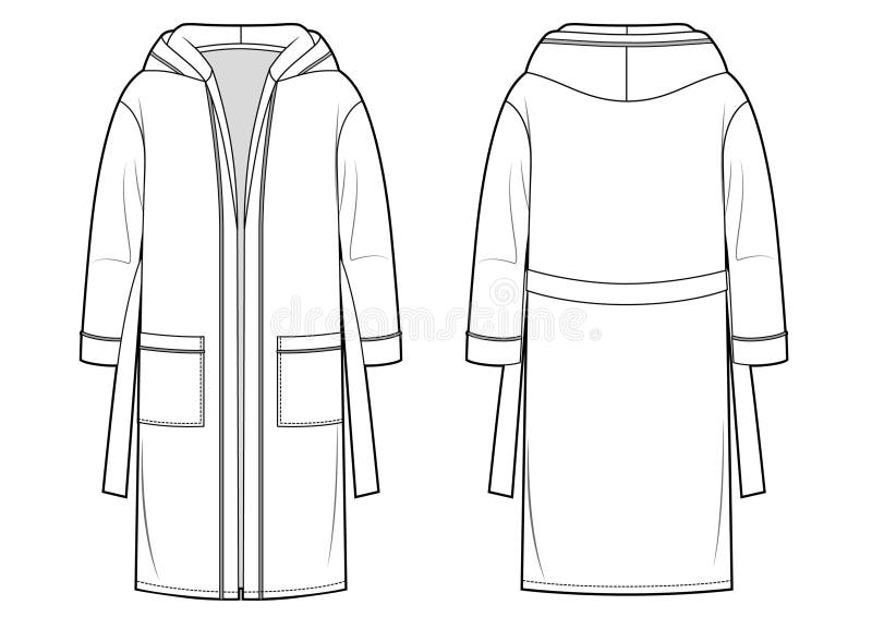 Mans Bathrobe with Hood Technical Sketch Stock Vector - Illustration of ...