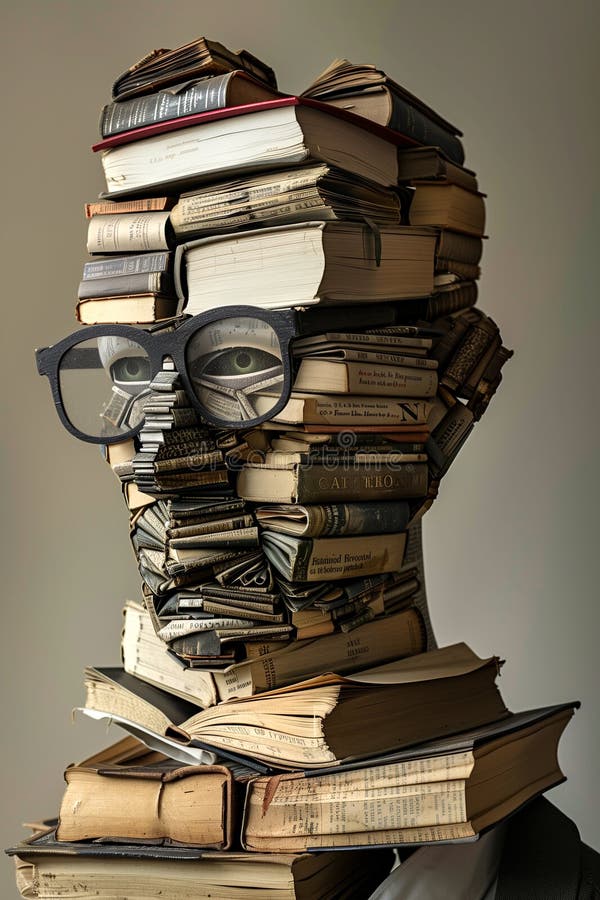 Mans Face Formed by Stack of Books Stock Image - Image of fictional ...