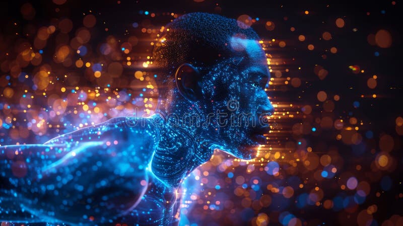 Mans Face Illuminated in Blue and Yellow Lights Stock Photo - Image of ...