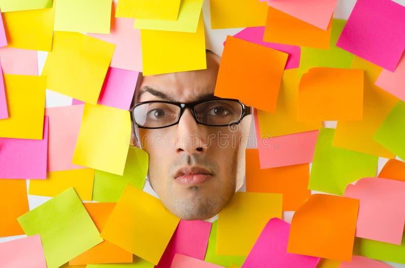 Mans Face through Reminders Stock Photo - Image of face, memo: 27908012