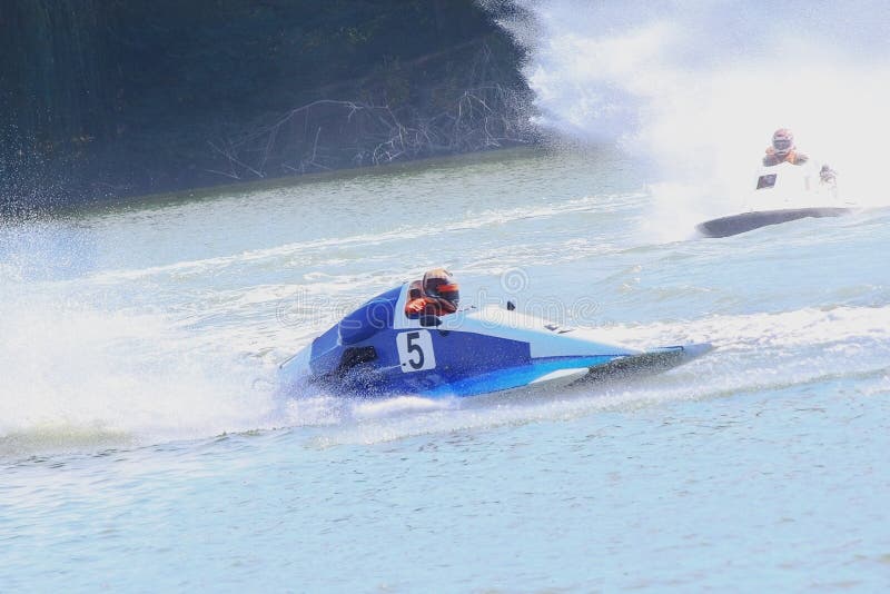 Mans Fast Floats at Power Boat on River Stock Image - Image of race ...