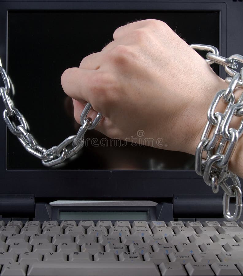Man chained to computer stock photo. Image of media, desk - 50763118