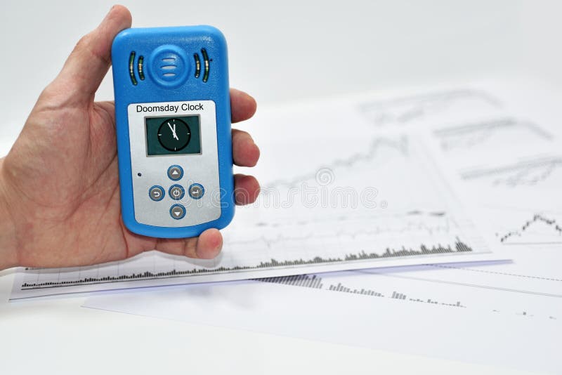 Mans Hand with Doomsday Clock Meter. Stock Image - Image of apocalypse ...