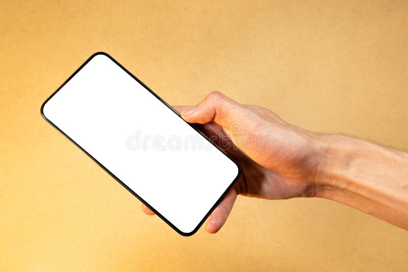 Mans Hand Holding a Generic Modern Smartphone with Blank White Screen ...