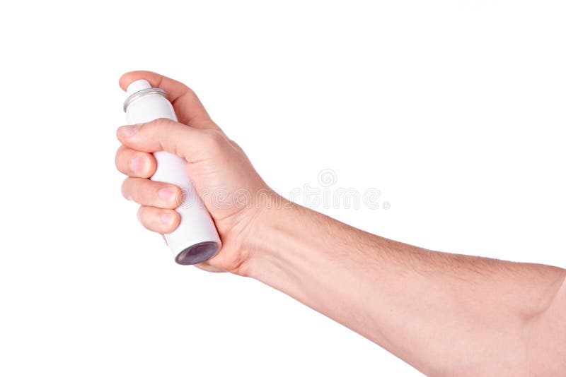 Mans Hand Holding an Spray Isolated on White Background Stock Photo ...