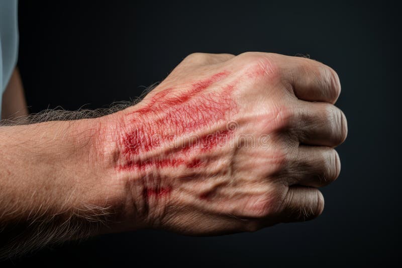 A Mans Hand with a Red Mark on it Stock Illustration - Illustration of ...
