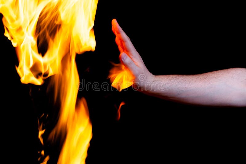 Mans Hand Touches the Flame, Place Under the Text Stock Image - Image ...