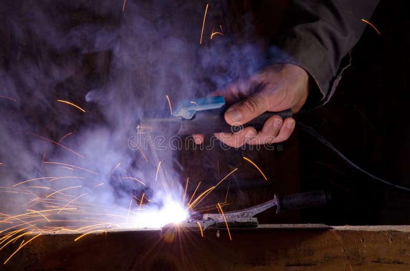 Mans Hand with Welding Machine Stock Image - Image of join, steel ...