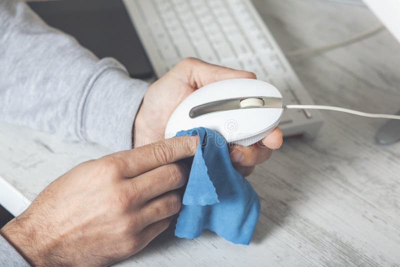 Mans Hands Cleaning Up a Computer Mouse Stock Image - Image of dust ...