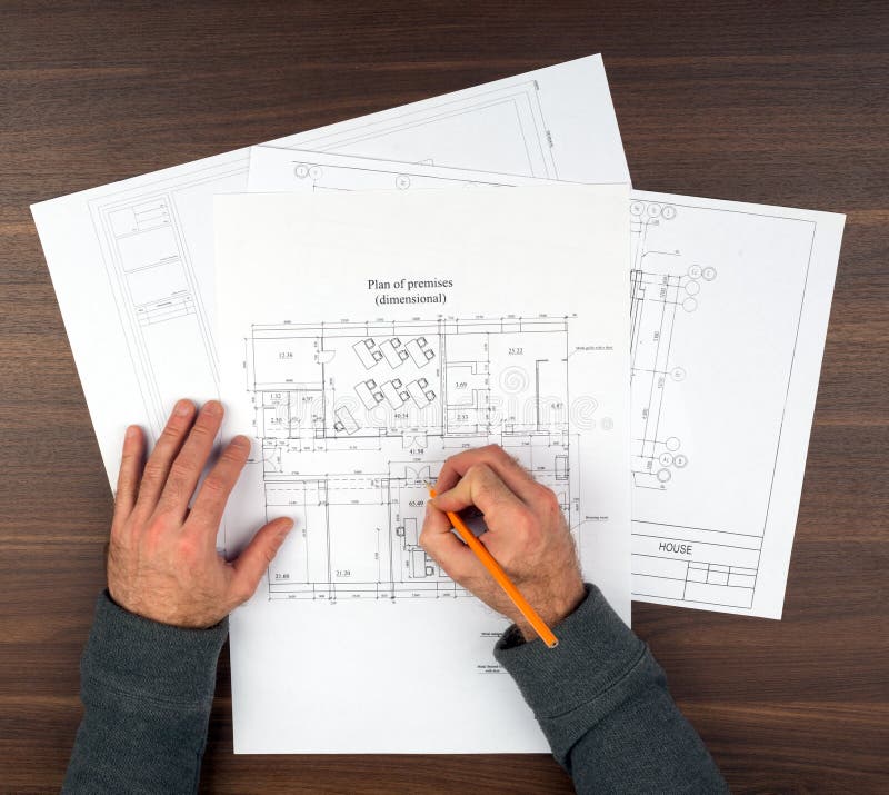 Mans hands drawing drafts stock photo. Image of hands - 60659706