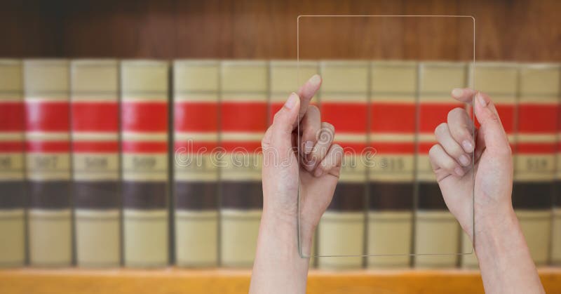 Mans Hands Holding Glass Tablet in Library Stock Photo - Image of ...