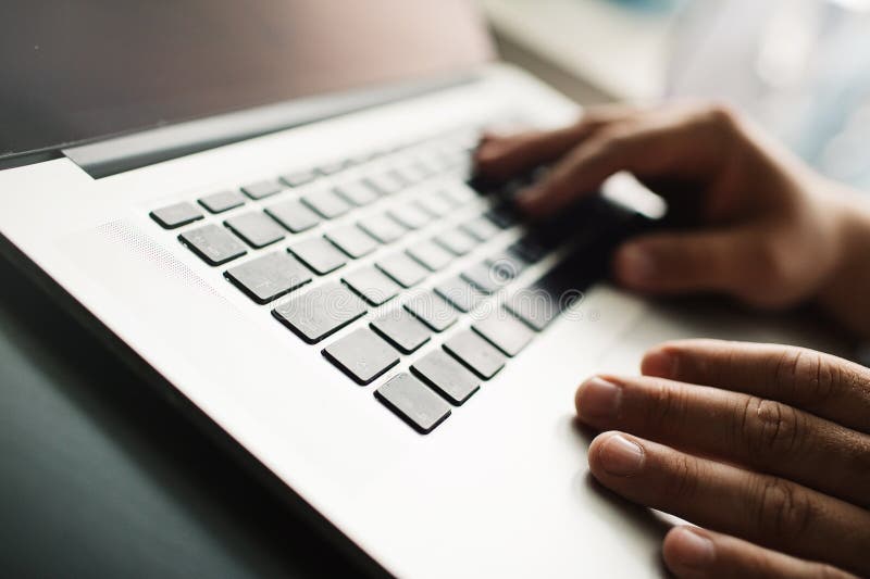 Mans Hands on Laptop. Business Man Work on Computer Stock Photo - Image ...