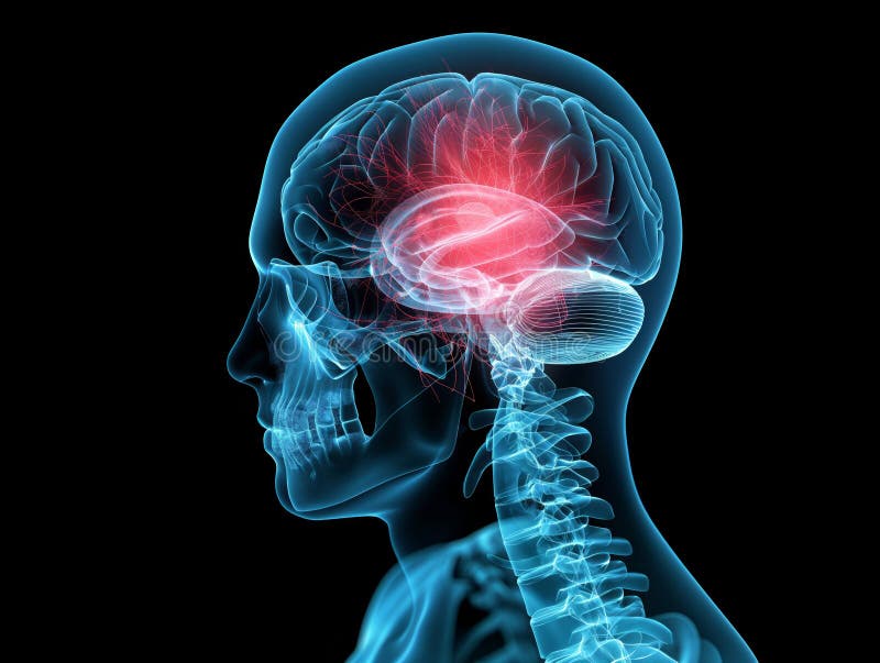 Mans Head Highlighted Red Brain Stock Image - Image of healthcare ...