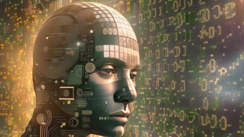 A Mans Head is Shown Against a Digital Background, Design a Portrait of ...