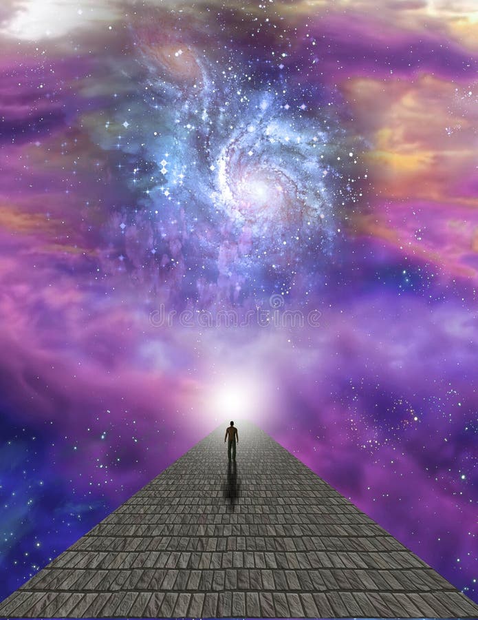 Man on spiritual journey stock illustration. Illustration of path ...
