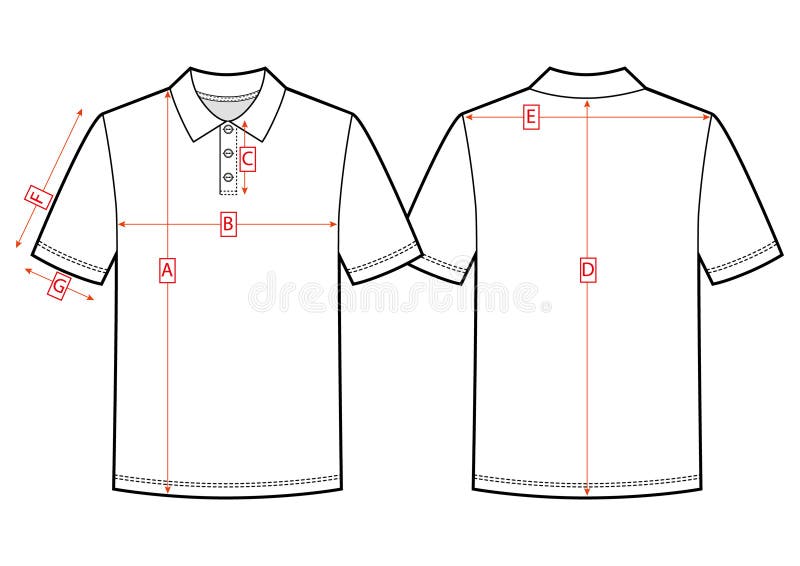 Mans Polo Size Chart. Front and Back Views Sketch Stock Vector ...