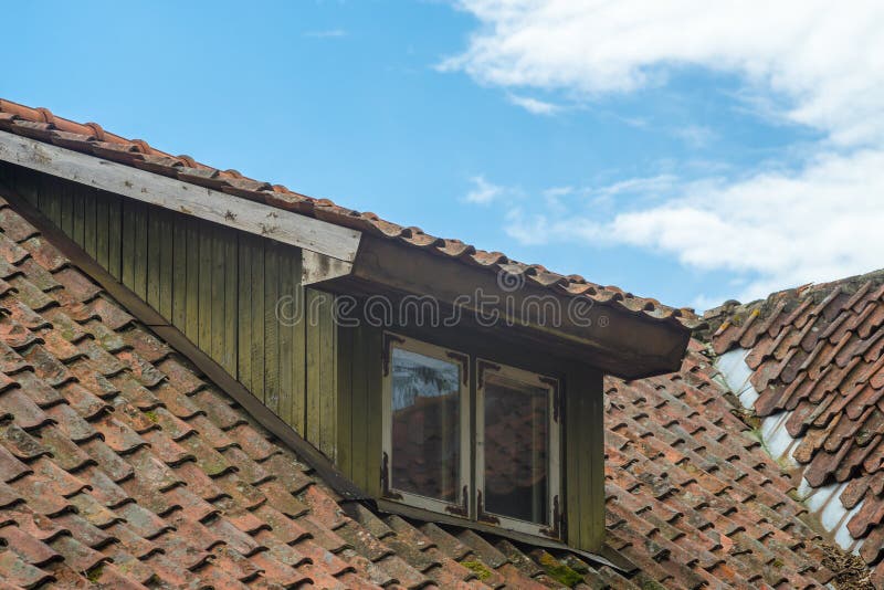 Mansard Window in Old Tiled Roof Stock Image - Image of roofing ...