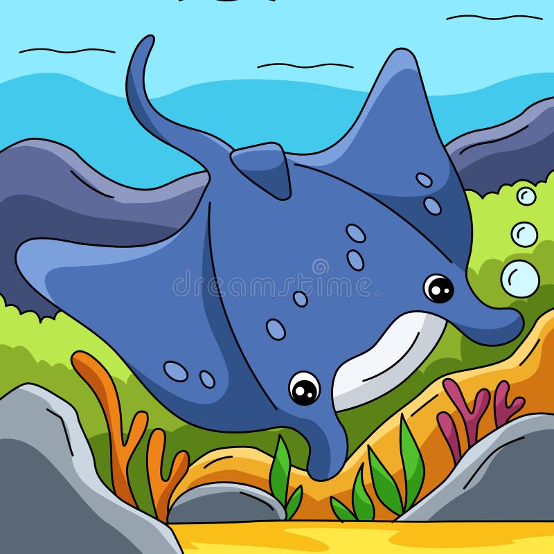 Manta Ray Cartoon Colored Illustration Stock Vector - Illustration of ...
