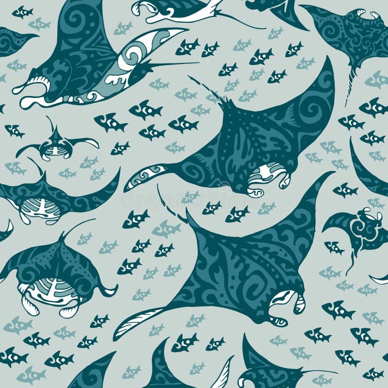 Manta Ray and Fish Seamless Stock Vector - Illustration of fabric ...