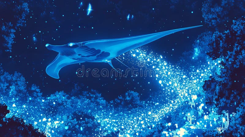Manta Ray Gliding through Bioluminescent Waters. Stock Photo - Image of ...
