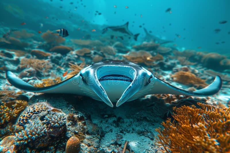 Manta Ray Swimming in the Ocean in French Polynesia Stock Photo - Image ...