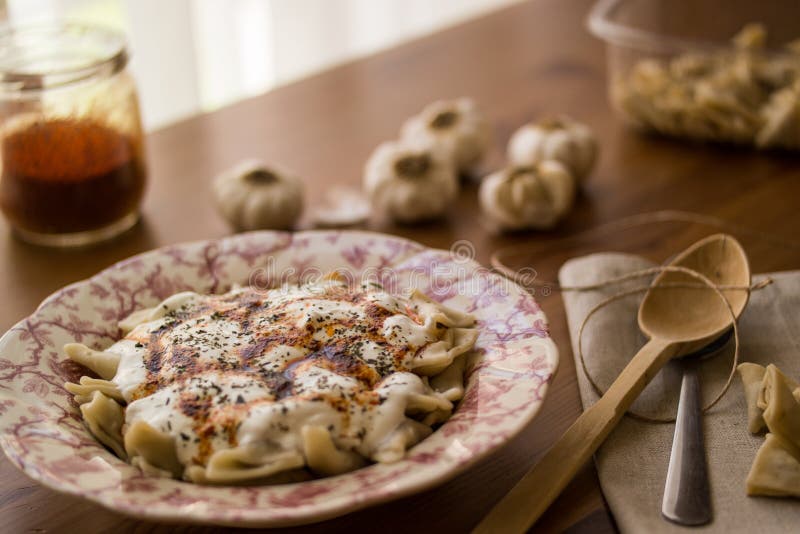 Manti / Turkish Ravioli with Yogurt. Stock Image - Image of diet ...