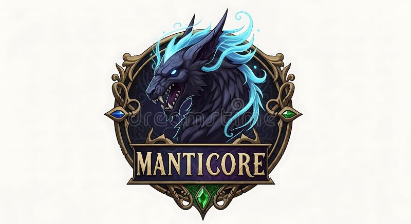 Manticore Emblem with Glowing Mane and Ornate Frame Stock Illustration ...