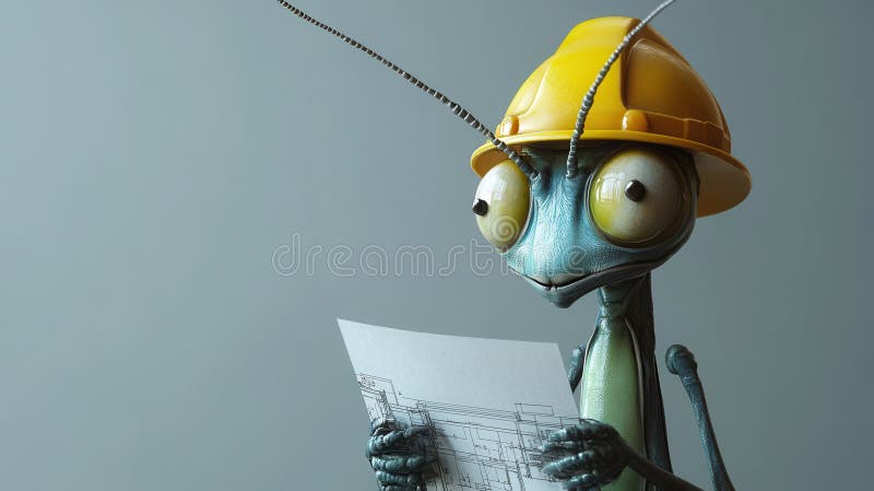 Mantis in Engineer Outfit with Blueprints Stock Illustration ...