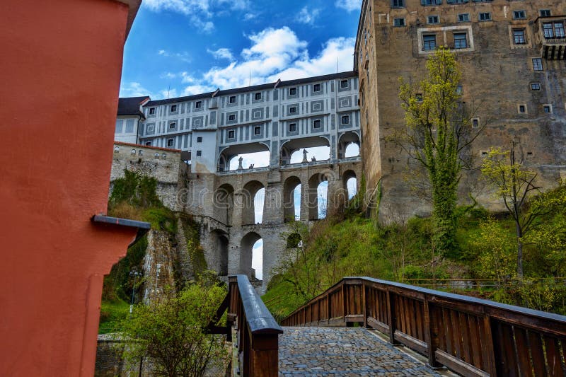 Mantle Bridge (monumental Arcade Bridge) in Cesky Krumlov Stock Photo ...