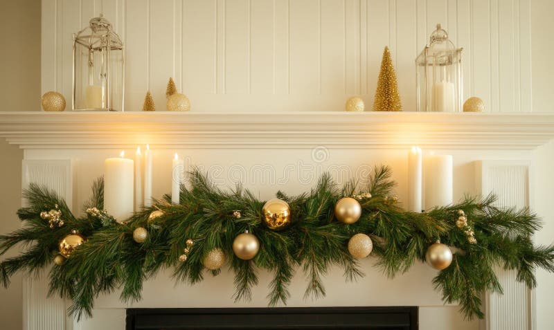 A Mantle with a Christmas Tree on it Stock Photo - Image of beautiful ...