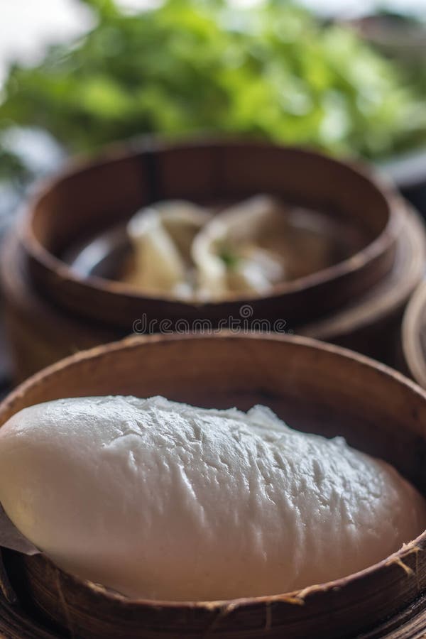 Mantou Chinese Food on Bamboo Basket Stock Image - Image of mantou ...