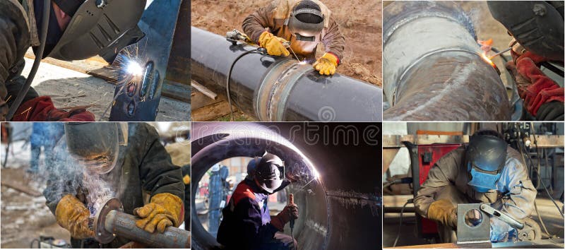 Manual Arc Welding of Pipe Spools and Pipelines Stock Photo - Image of ...