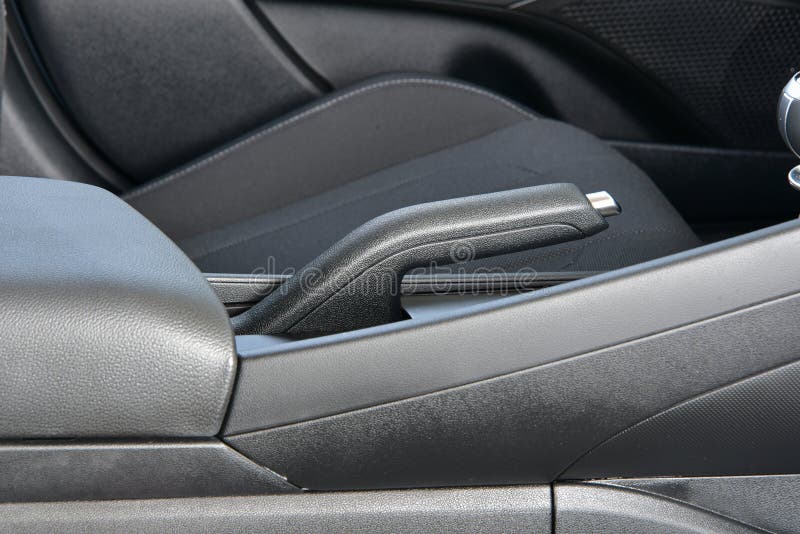 Manual Brake in Interior of Modern Car Close Up Stock Photo - Image of ...